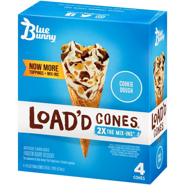 Blue Bunny Loadd Cones Cookie Dough Ice Cream Cones 4 4 Fl Oz Hy