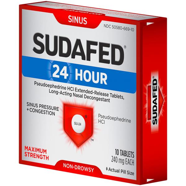 Sudafed Sinus Maximum Strength Non-Drowsy 24 Hour Nasal Decongestant ...