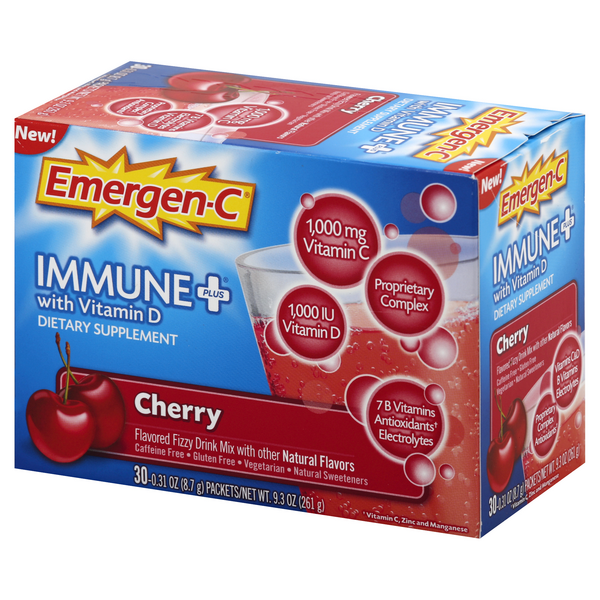 Emergen-C Immune+ Cherry Flavor Fizzy Drink Mix 30 - .31 oz Packets ...