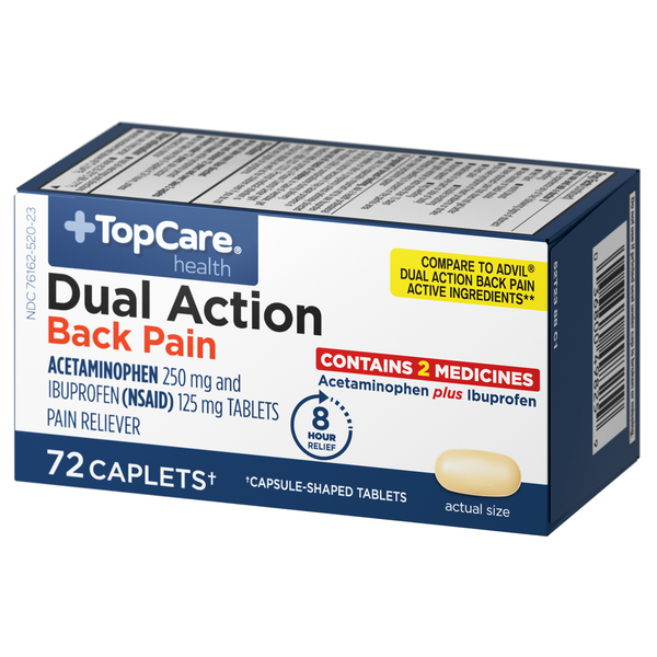 TopCare Dual Action Back Pain, Pain Reliever Caplets | Hy-Vee Aisles ...