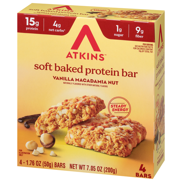 Atkins Soft Baked Vanilla Macadamia Nut Protein Bar, 4-1.76 oz | Hy-Vee ...